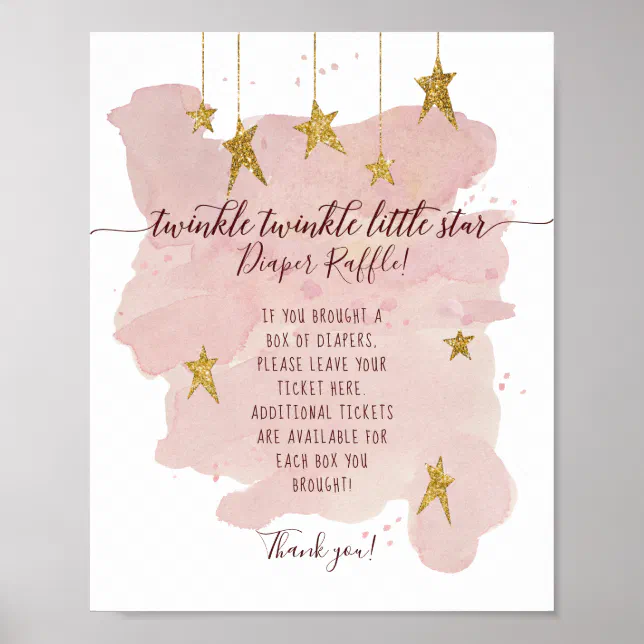 Modern Twinkle Little Star Pink Diaper Raffle Sign | Zazzle