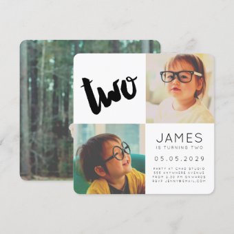 Modern TWO 2nd Birthday Party Boy Girl Photo Card | Zazzle