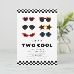 Modern Two Cool Sunglasses Girl 2nd Birthday Invitation | Zazzle