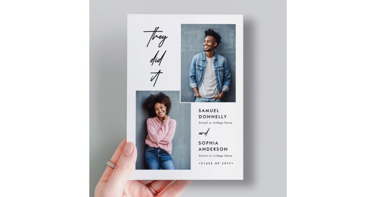 Modern Two Graduates Double Joint Graduation Photo Postcard | Zazzle