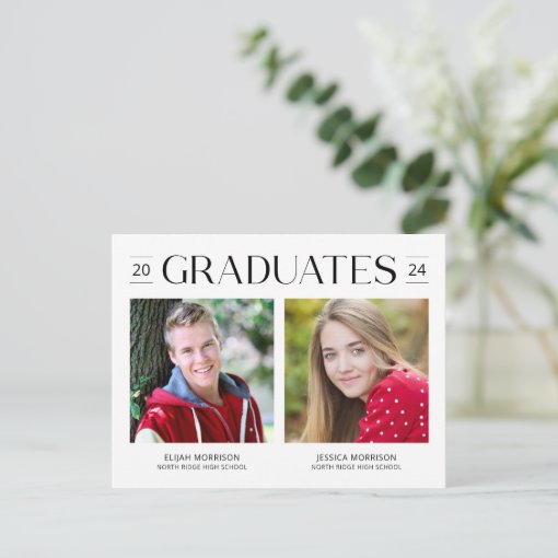 Modern Two Graduates Joint Graduation Photo Postcard | Zazzle