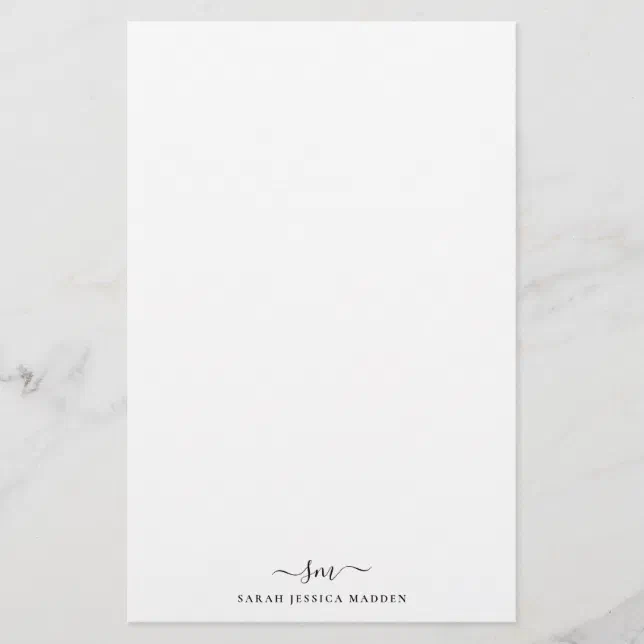 Modern Two Monogram Initial Girly Script Swash Stationery | Zazzle