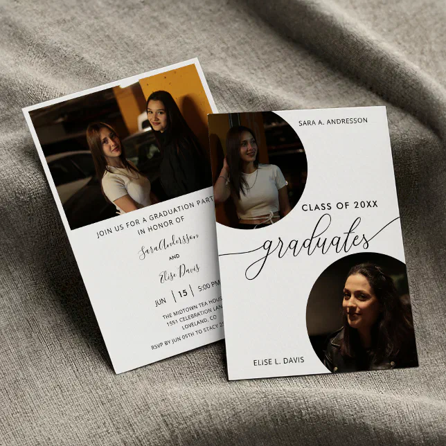 Modern Two-Person Graduation Party – Class of 2025 Invitation | Zazzle