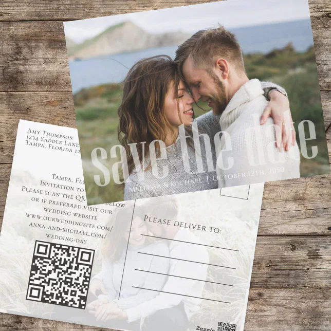 Modern Two Photo Simple Minimalist QR Code Postcard | Zazzle