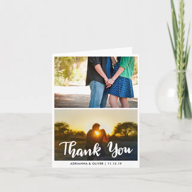 Modern Two Photo Wedding Thank You | Zazzle