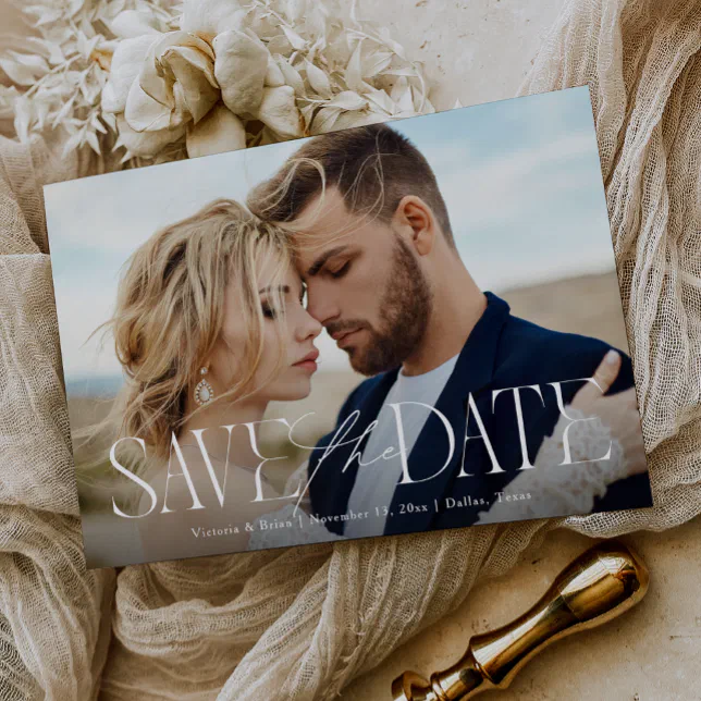 Modern Type Calligraphy Script Overlay Photo Save The Date | Zazzle