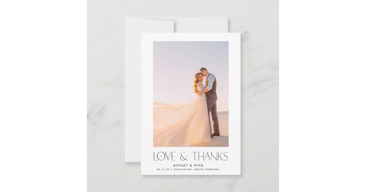 Modern Type Love & Thanks 2 Photo Wedding Thank Yo Thank You Card | Zazzle