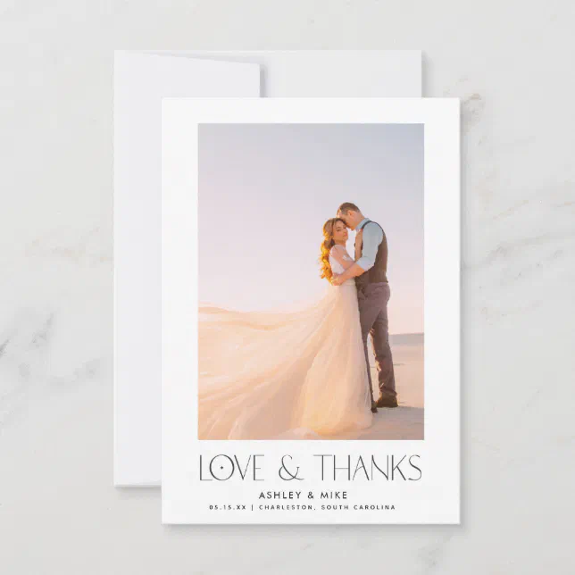 Modern Type Love & Thanks 2 Photo Wedding Thank Yo Thank You Card | Zazzle