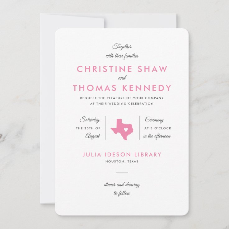 Modern Typographic Invitations for Texas Wedding | Zazzle