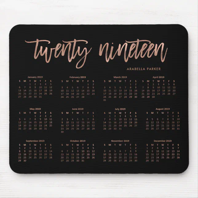 Modern Typography 2019 Calendar | Faux Rose Gold Mouse Pad | Zazzle