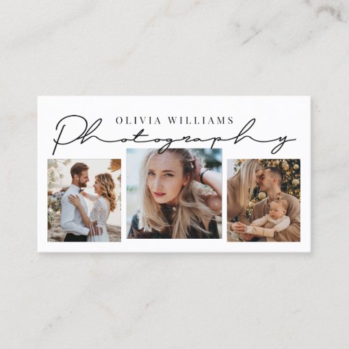 Modern Typography 3 Photo Collage Photographer Business Card | Zazzle