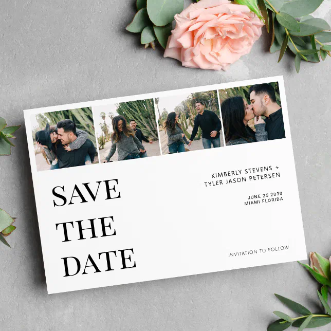 Modern typography 4 photo collage wedding save the date | Zazzle