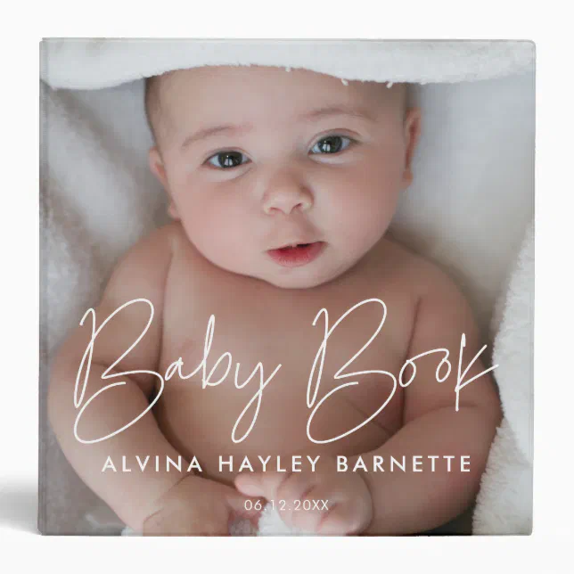 Modern typography Baby Book photo 3 Ring Binder | Zazzle