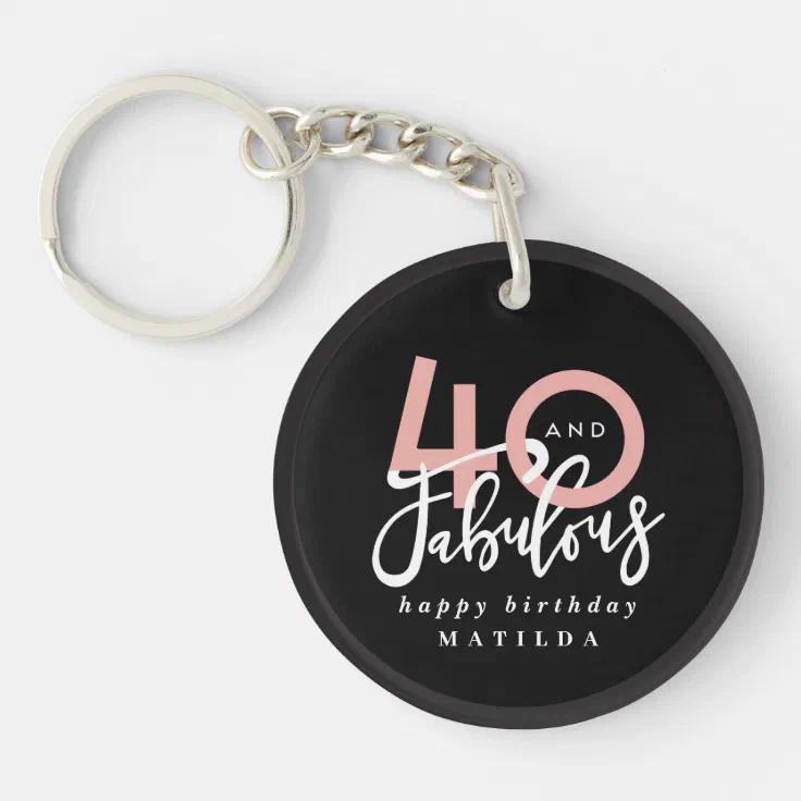 Modern typography black and pink 40th birthday keychain | Zazzle