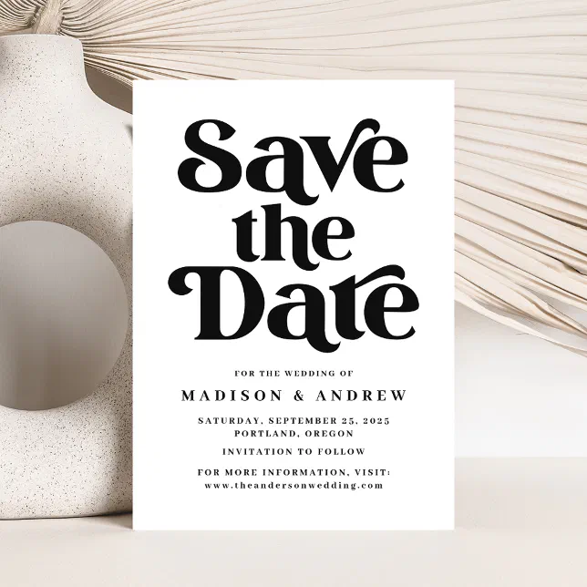 Modern Typography Black & White Save The Date | Zazzle