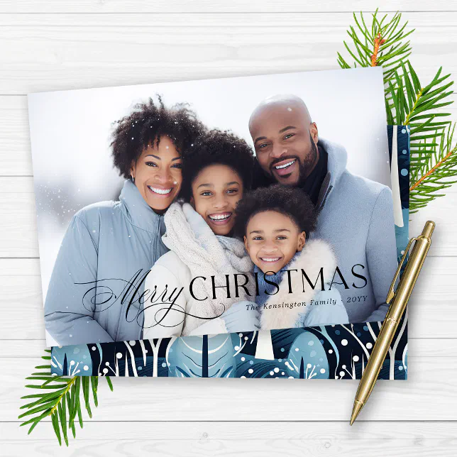 Modern Typography Christmas Wintery Photo Holiday Card | Zazzle