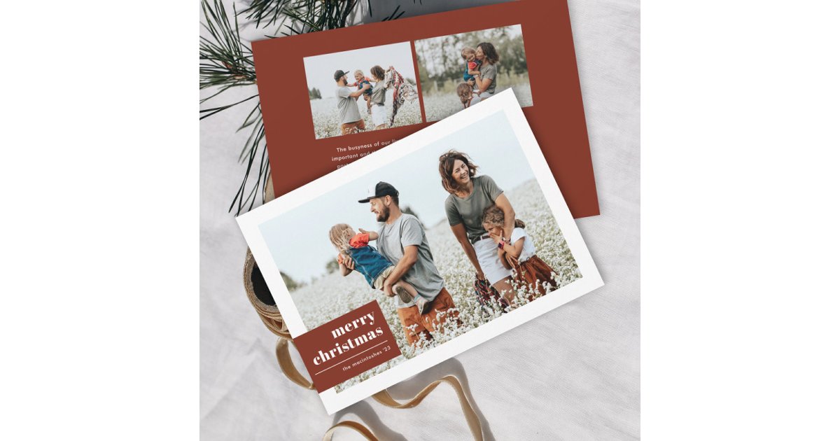 Modern Typography Color Block Photo Christmas Holiday Card | Zazzle