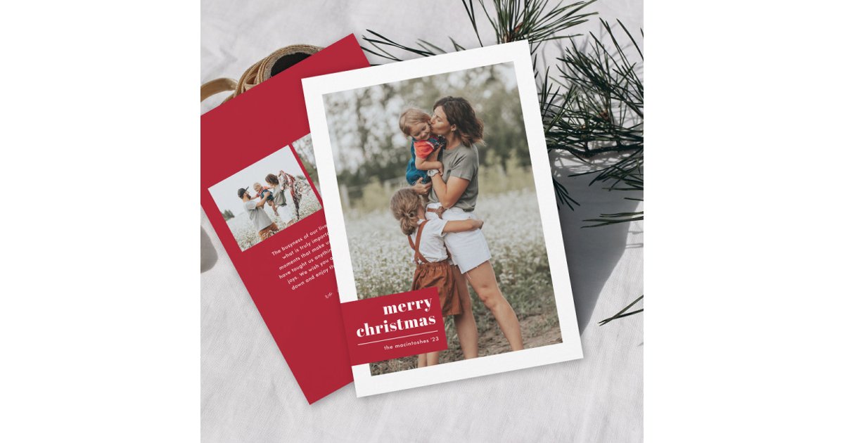 Modern Typography Color Block Photo Christmas Holiday Card | Zazzle