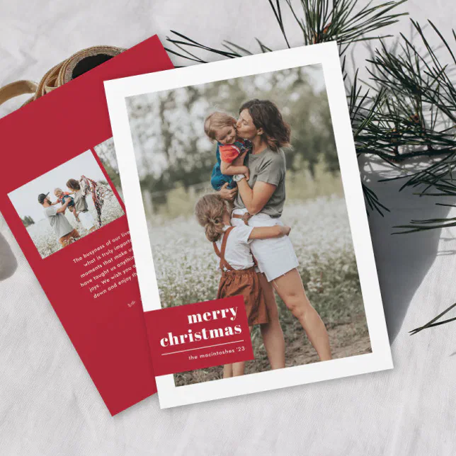 Modern Typography Color Block Photo Christmas Holiday Card | Zazzle