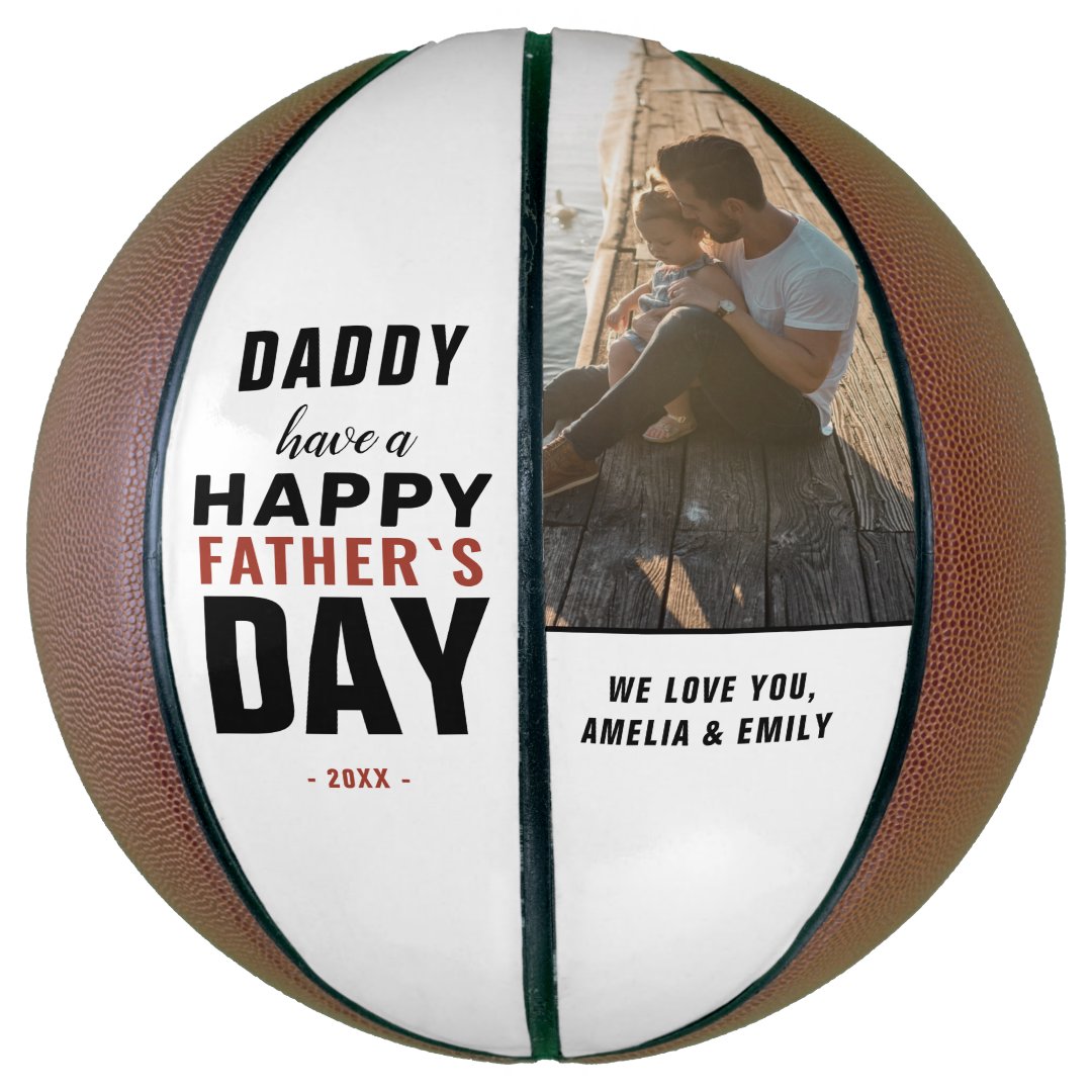 Modern Typography Daddy Happy Father`s Day Photo Basketball | Zazzle