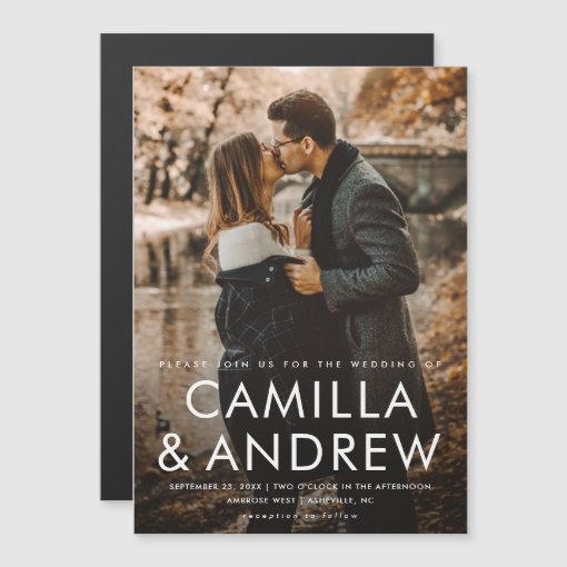 Modern Typography Elegant Photo Wedding Magnetic Invitation | Zazzle