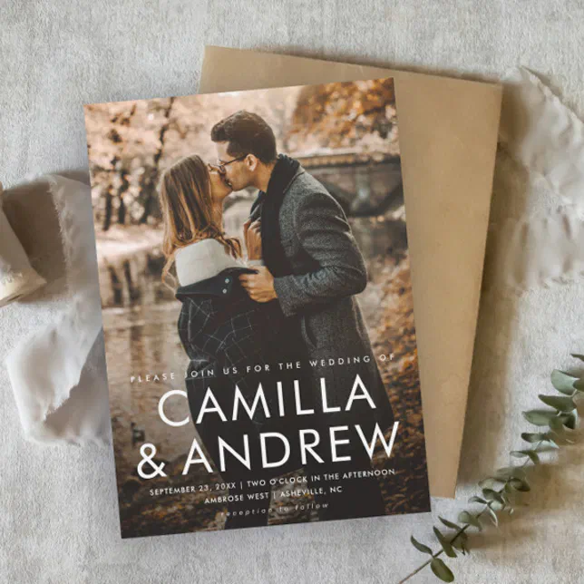 Modern Typography Elegant Photo Wedding Magnetic Invitation | Zazzle