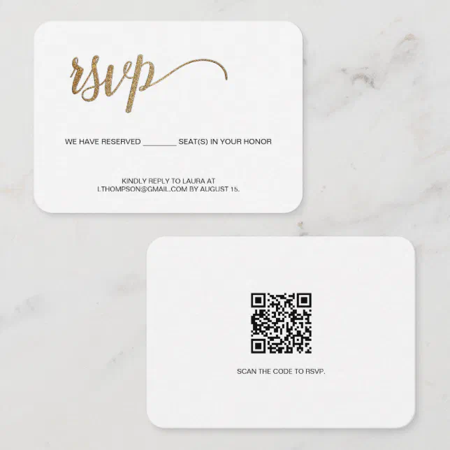 Modern Typography Email RSVP Gold script QR code Enclosure Card | Zazzle