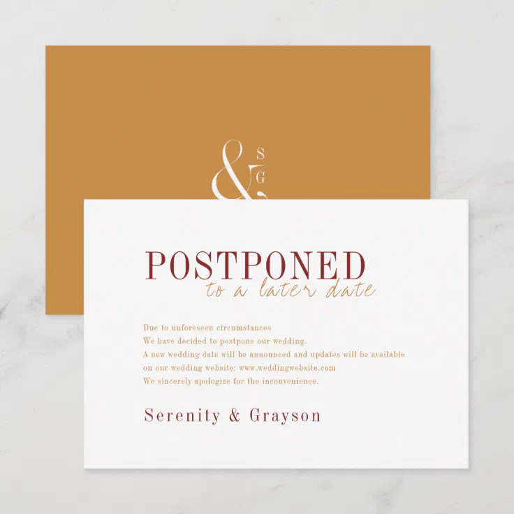 Modern typography fall wedding postponement invitation | Zazzle