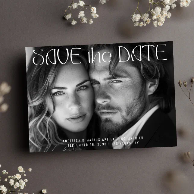 Modern Typography Full Horizontal Photo Wedding Save The Date | Zazzle