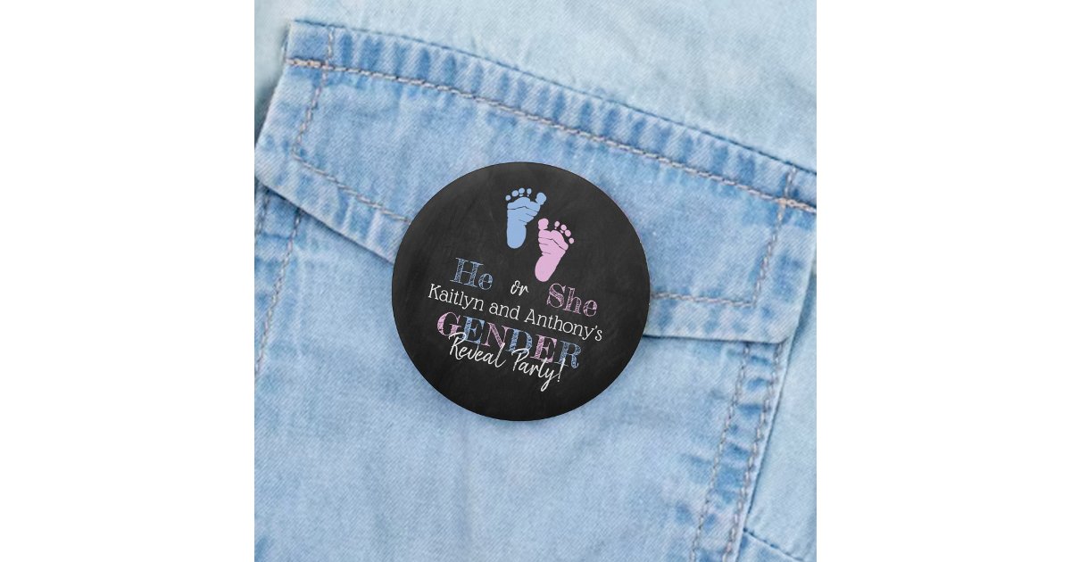 Modern Typography Gender Reveal Party! Baby Shower Button | Zazzle
