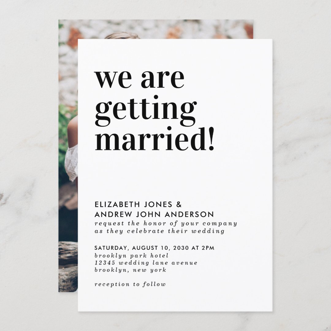 Modern Typography Getting Married Photo Wedding Invitation | Zazzle