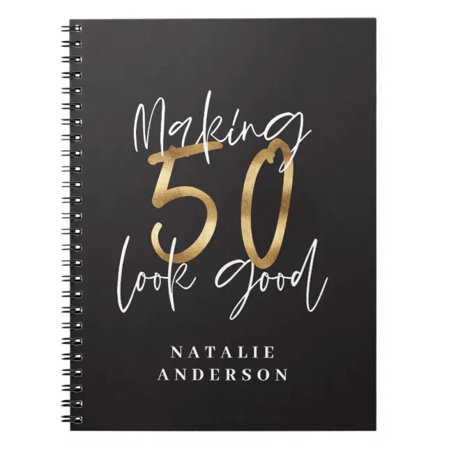 modern typography gold black 50th birthday notebook | Zazzle