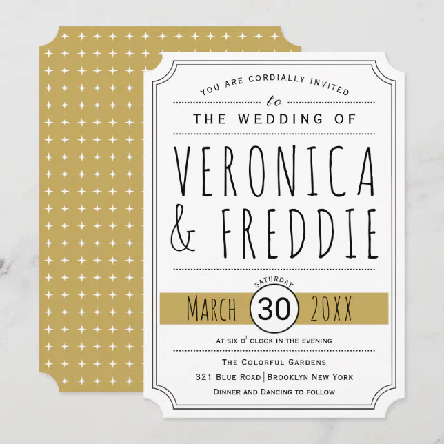 Modern typography gold wedding invitation | Zazzle