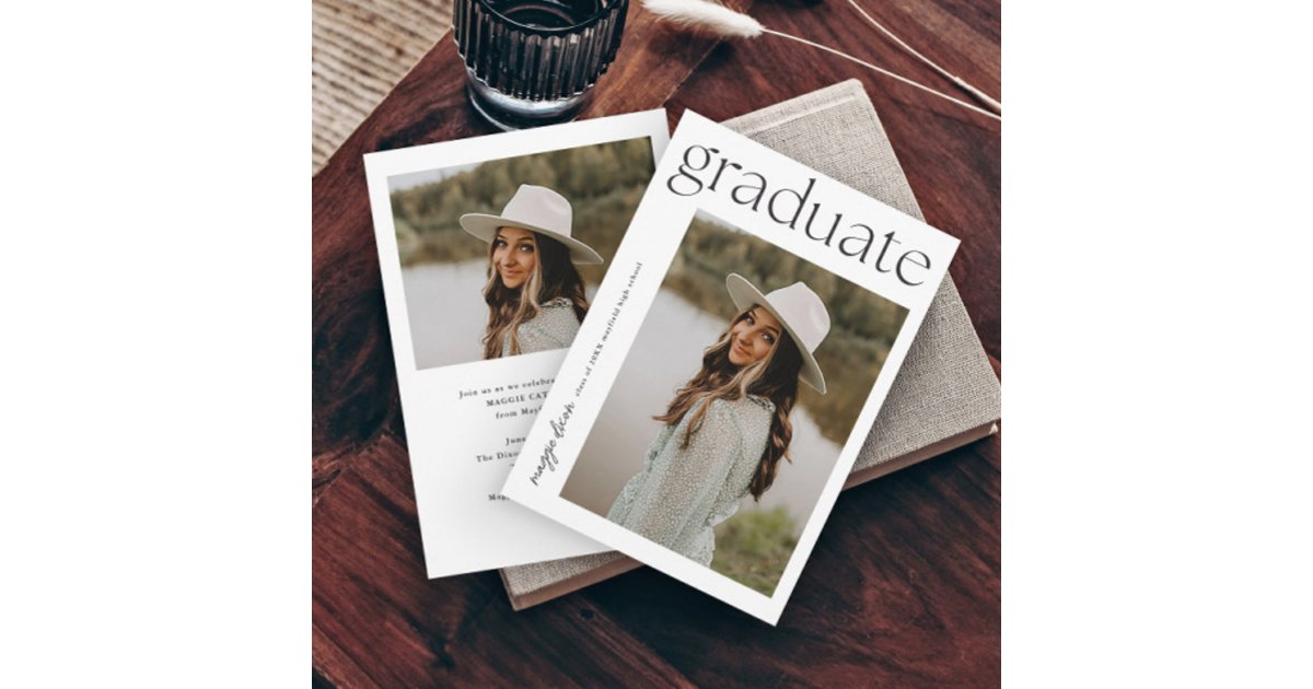 Modern Typography Graduate 2 Photo Graduation Invitation | Zazzle