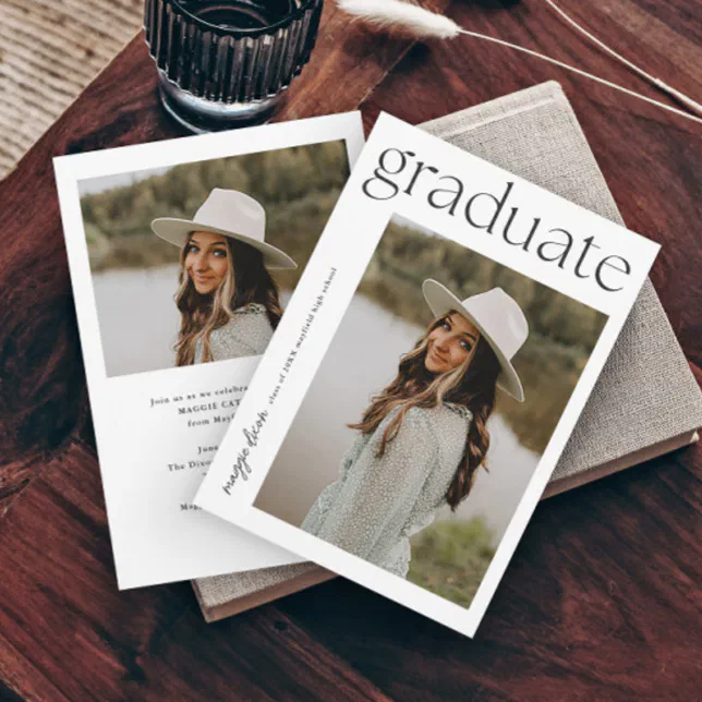 Modern Typography Graduate 2 Photo Graduation Invitation | Zazzle