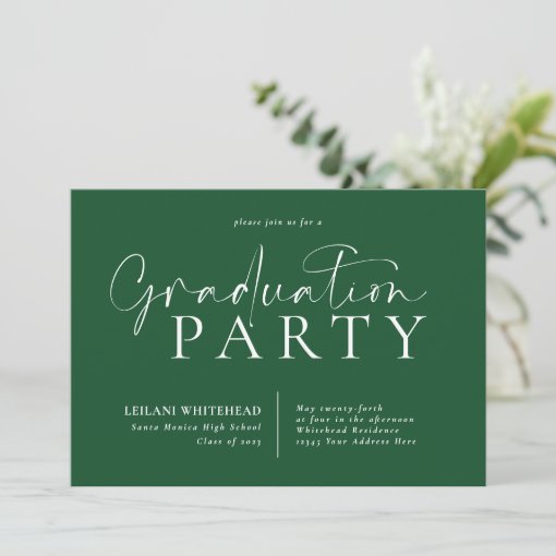 Modern Typography Graduation Party Green Invitation | Zazzle