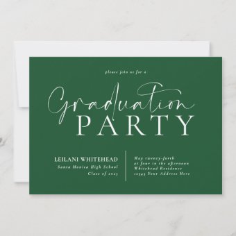 Modern Typography Graduation Party Green Invitation | Zazzle