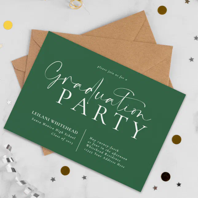 Modern Typography Graduation Party Green Invitation | Zazzle