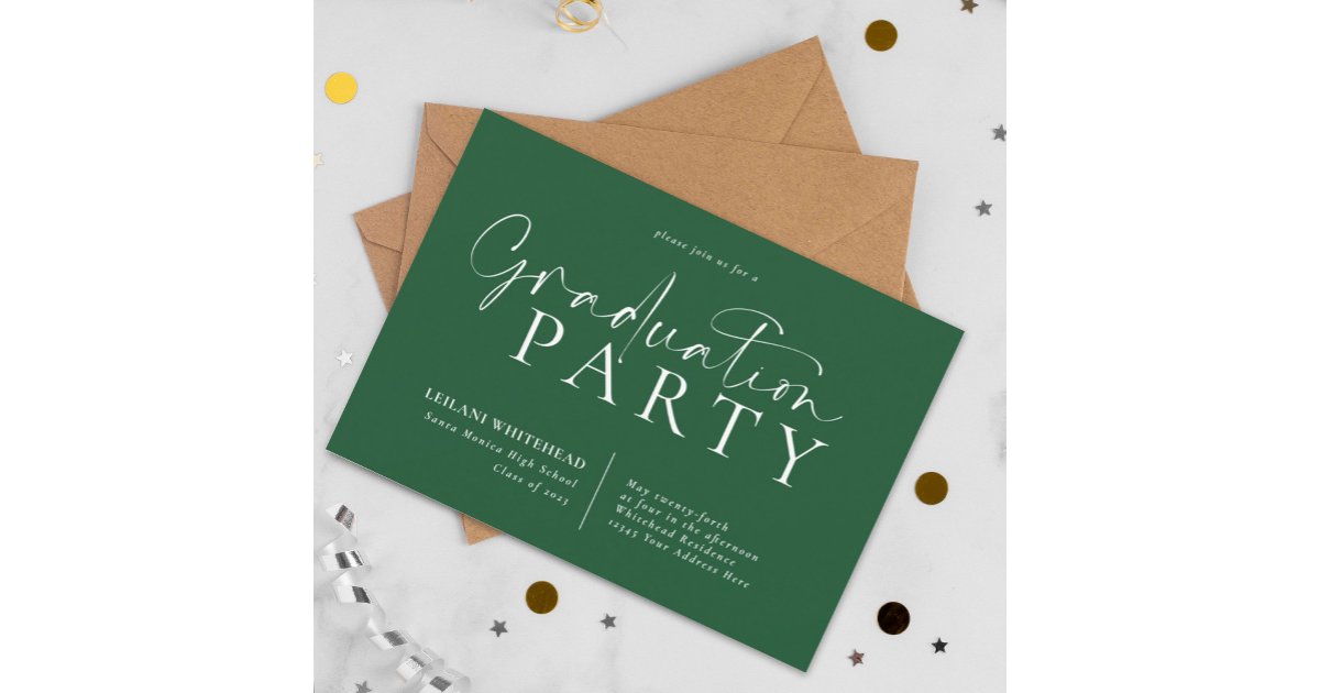 Modern Typography Graduation Party Green Invitation | Zazzle