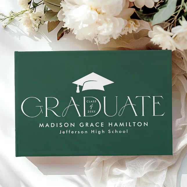 Modern Typography Green Photo Graduation Guest Book | Zazzle