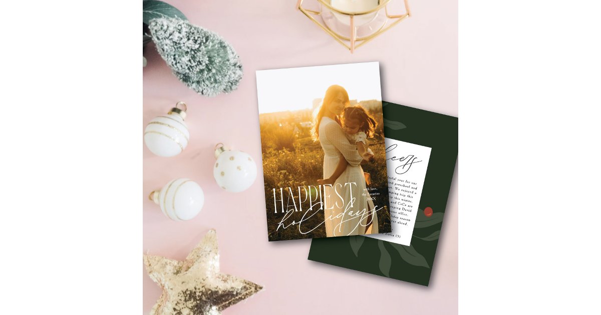 Modern Typography Happiest Holidays One Photo Holiday Card | Zazzle