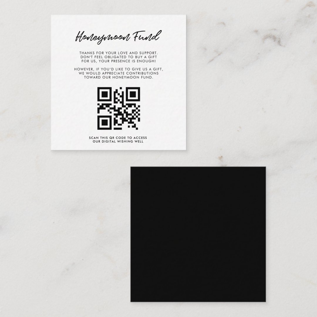 Modern typography Honeymoon fund QR code Enclosure Card | Zazzle