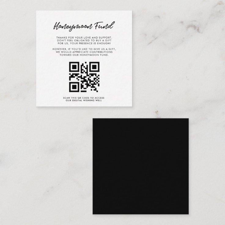 Modern typography Honeymoon fund QR code Enclosure Card | Zazzle