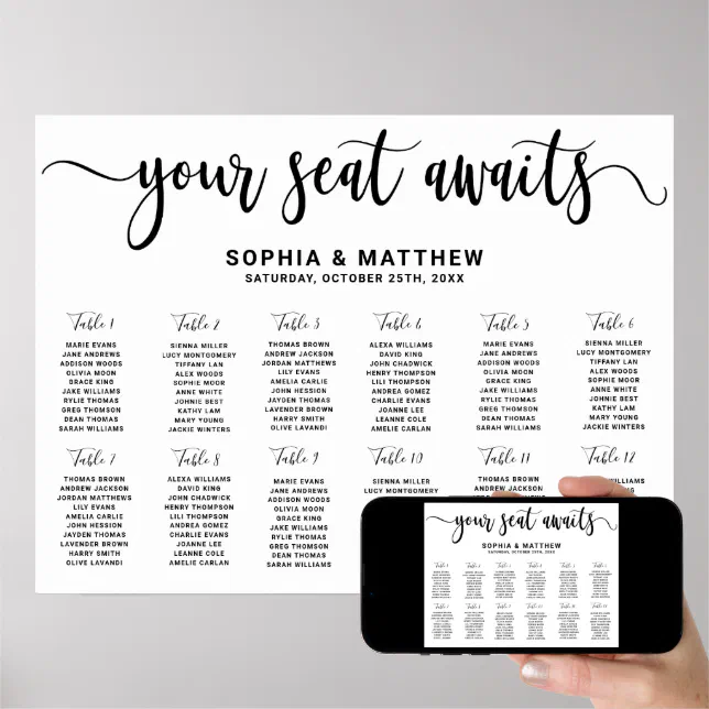 Modern Typography Lettering Wedding Seating Chart | Zazzle