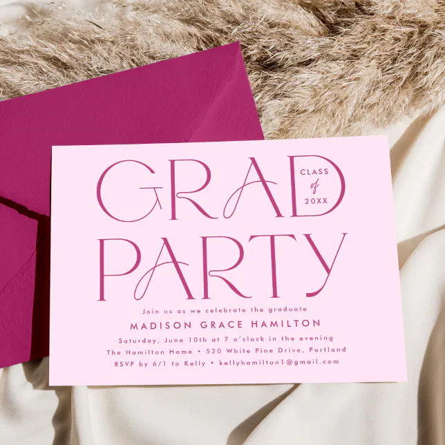 Modern Typography Magenta Graduation Party Invitation | Zazzle