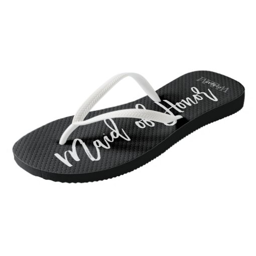 Modern Typography "Maid of Honor" Flip Flops | Zazzle