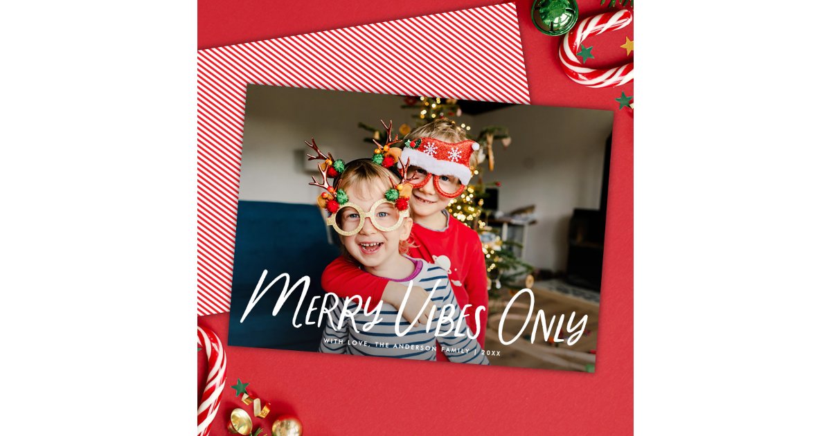 Modern Typography Merry Vibes Only Photo Christmas Holiday Card | Zazzle