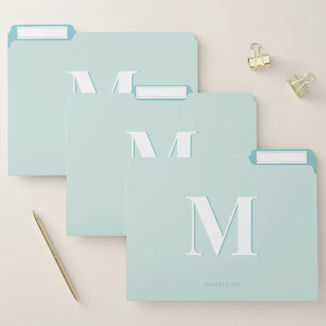 Modern Typography Mint Turquoise Monogram Initial File Folder | Zazzle