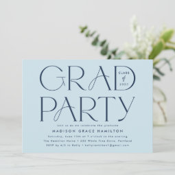 Modern Typography Navy Blue Graduation Party Invitation | Zazzle