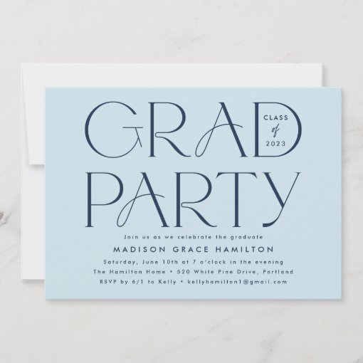 Modern Typography Navy Blue Graduation Party Invitation | Zazzle